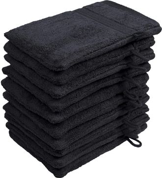 Top Fuel Fashion 10er Pack Waschlappen Elegance 58045 Waschhandschuh 16x21 cm Frottier Baumwolle schwarz (schwarz)