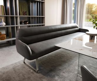 DELIFE Esszimmerbank Taya-Flex 300 cm Mikrofaser Anthrazit Vintage Kufengestell flach Edelstahl Taschenfederkern, B&auml;nke