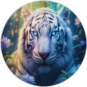 Generic Tapis Rond de Salon Luxe Sc&egrave;ne Nocturne Fantastique du Tigre Blanc pour Salle &agrave; Manger Bureau Lavable en Machine et Poil Court 120 cm (Round) Tapis Ch