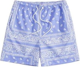Generic Short de bain d&eacute;t&eacute; pour homme style boh&egrave;me avec cordon de serrage &agrave; la taille et imprim&eacute; cachemire, bleu clair, XXS