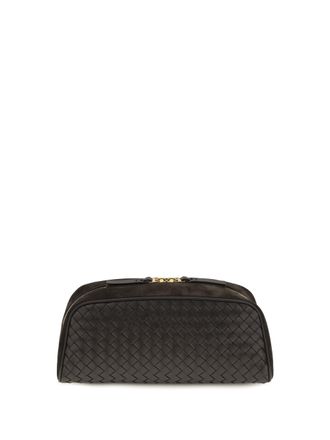 Bottega Veneta Womens Pouch Nodo Espresso-Gold Lamb Leather Clutch Bags