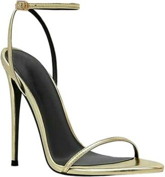 Generic YUJIEBB Sandales sexy &agrave; lacets en cuir verni pointu une ligne de pied nude pour femme, dor&eacute;, 43.5 EU