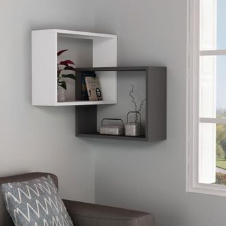 Decortie Decortie Biblioth&egrave;que dangle murale moderne avec anneau Blanc Anthracite Gris 60cm