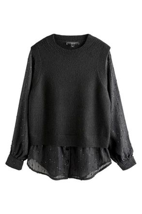 Next Strickpullover Strickpullover mit Hemdlage und Pailletten (1-tlg)