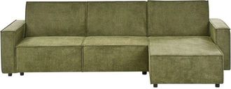 Beliani 3-Sitzer Ecksofa Dunkelgr&uuml;n Stoffbezug L-F&ouml;rmig mit Schlaffunktion Chaiselongue Linksseitig Breite Armlehnen Modern Schlafsofa Polstersofa