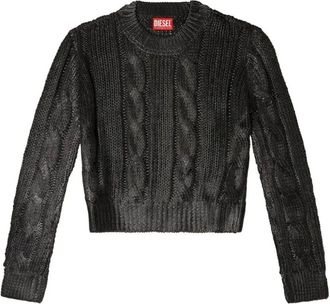 Diesel Femme, Pulls, Noir, Taille: 38 FR Pull Court en Tricot torsad&eacute;