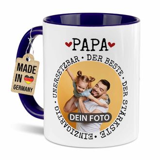 Tassendruck Personalisierte Tasse mit Name - Synonyme f&uuml;r Papa - Geschenk zum Vatertag, Geburtstag - Keramik, 300 ml, Innen & Henkel Dunkelblau
