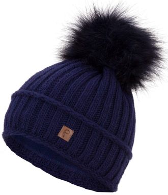Faera Winterm&uuml;tze Damen M&uuml;tze gef&uuml;ttert mit Kunstfell Bommelm&uuml;tze M&auml;dchen Fleecefutter Winter Strickm&uuml;tze Beanie Herren 34, Farbe:Marineblau