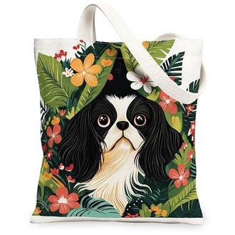 Generic Sac fourre-tout en toile motif chien japonais pour faire du shopping, 33 x 38,1 cm, sac d&eacute;picerie r&eacute;utilisable pour femme, joli motif de feuille danim