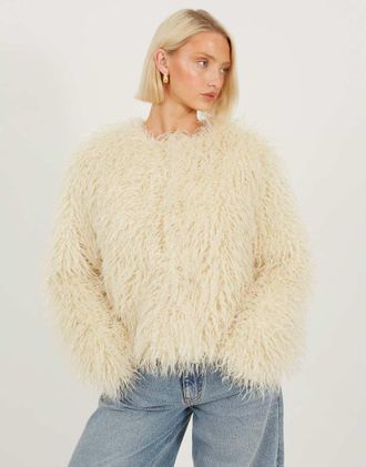 Brave Soul veste courte en faux-fur cr&egrave;me-Blanc
