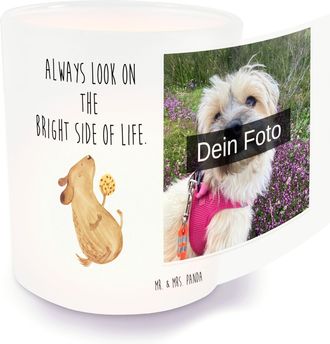 Mr. & Mrs. Panda Personalisiertes Foto Windlicht Hund Keks - Geschenk, Teelichthalter f&uuml;r Drau&szlig;en Selber Gestalten, Hundemotiv, mit, Windlichter, Leckerli, Vierbeiner,
