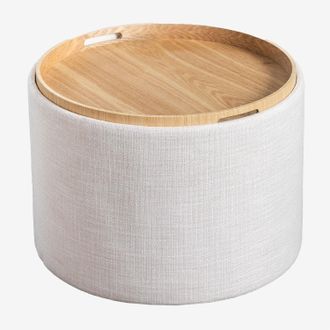 Sklum Berkeleni Couchtisch, rund, aus Leinen, mit Ablage und Stauraum