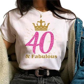Keephen 40&egrave;me Anniversaire T-Shirts Femmes 40 Ans Anniversaire Dr&ocirc;le Lettre Impression 3D T-Shirt &Eacute;t&eacute; Casual Manches Courtes Tee Tops