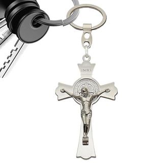 Generico Jesus Gold Cross Charm Decor | Christian Keychain for Backpack Party Favors Car Keys Wallet Purse Birthday Necklace Jewelry Jesus Charm, argent, Fare 