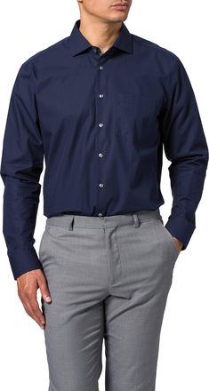 Seidensticker Herren Vestibilità Normale, A Maniche Lunghe, In Popeline Hemd, Dunkelblau, 39 EU