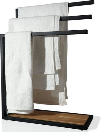 FlexiStyle Handtuchhalter schwarz stehend Holz Eiche LOFT-Stil 23x55x85cm