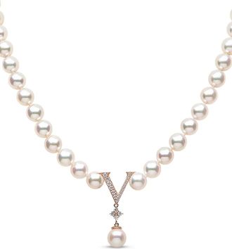 Yoko London collier en or rose 18ct &agrave; perles Akoya et diamants