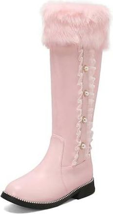 Generic Bottes de neige hautes dhiver pour femme avec dentelle perl&eacute;e et fermeture &eacute;clair lat&eacute;rale, rose, 38.5 EU