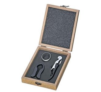 cilio Weinset PIEMONTE 3-teilig, Kellnermesser mit zweistufigem Hebel, integrierter Folienschneider, Flaschenöffner, Tropfenfänger, Holzbox, Geschenkset