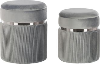 Beliani Pouf mit Stauraum rund Samtstoff hellgrau 2er Set Sitzhocker Glamour Camdenton