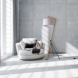 Paco Home Lampadaire Bureau Lampe &Agrave; Poser Vintage D&eacute;co Salon Abat-Jour Lampe De Lecture Lampe Chevet Potence E27, Type de lampe: Lampadaire - Bambou, Couleur:Gr