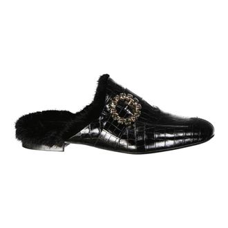 Eleventy Leder-Pantoletten mit Fell - - Shoes - Damen - Schwarzk - 37 EU