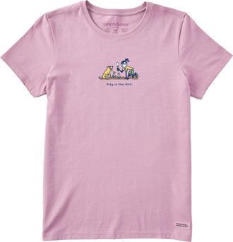 Life is good Life is Good Damen Standard Crusher Tee Kurzarm Baumwolle Grafik T-Shirts Jackie Play in The Dirt Violet Purple