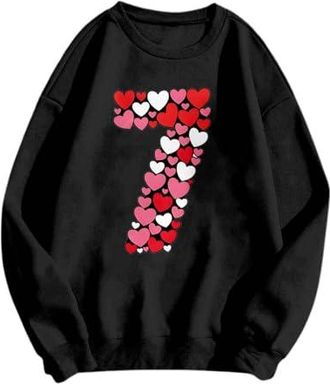 Generic Sweat-shirt unisexe &agrave; imprim&eacute; coeur &agrave; manches longues et col rond confortable &agrave; manches longues col rond hauts de sport chemises dentra&icirc;nement, Noir, 
