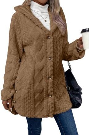 Generic Cardigan &agrave; capuche en jacquard, tendance, d&eacute;contract&eacute;, manches longues, ouvert sur le devant, cardigan en polaire tricot&eacute;e jacquard, marron, XXL