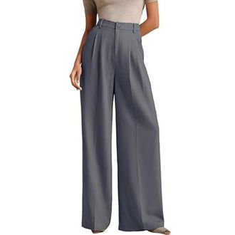 Generic Pantalon pour femme, pantalon taille haute drap&eacute; et soyeux pour femmes de plus de 50 ans, gris, XL