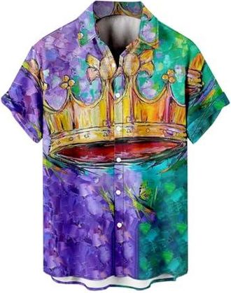 Generic Costume de carnaval pour homme - Chemise &agrave; manches courtes - Chemise de loisirs avec boutonni&egrave;re - Chemise de vacances &agrave; revers - V&ecirc;tement de f&ecirc;te - B