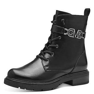 Marco Tozzi by Guido Maria Kretschmer Bottines &agrave; lacets en cuir synth&eacute;tique pour femme, Black Gun MTL, 39 EU