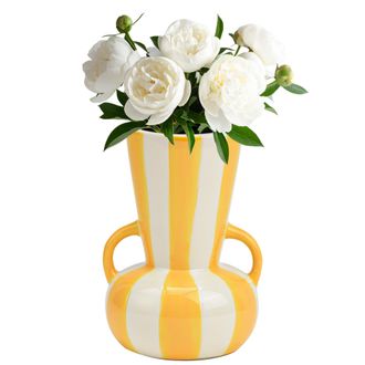 Matches 21 Blumenvase bunt gestreift, gelb weiß in Ø 11 x 16 cm - Moderne Keramik Vase als Wohnzimmerdeko