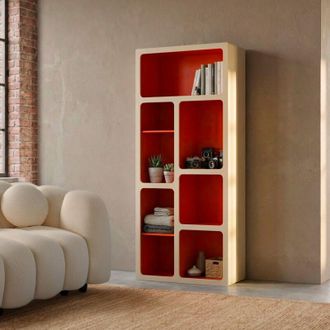Sweeek Etag&egrave;re biblioth&egrave;que organique d&eacute;cor bois 8 compartiments orange - Agatha