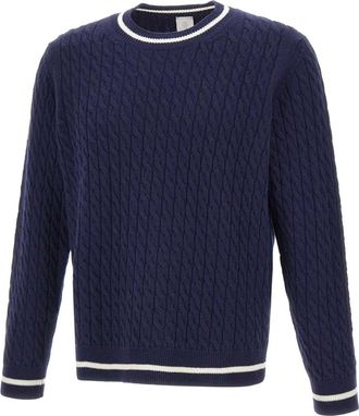 Eleventy Homme, Pulls, Bleu, Taille: XL Platinum Line Cable Knit Sweater
