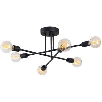 OZAIA Lustre fleur m&eacute;tal noir - Plafonnier dext&eacute;rieur 3 douilles E27 - Indice de protection IP20 - Longueur 64 cm - Puissance 40W - Ozaia