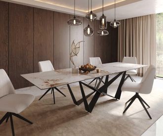 DELIFE Esstisch Edge 300x100 Keramik Minas Melange Wei&szlig;-Beige Spider Flachstahl Schwarz, Esstische