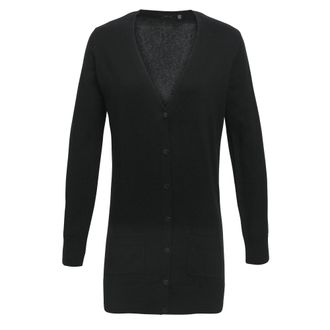 Premier Womens/Ladies Longline V-Ausschnitt Strickjacke (Schwarz)