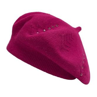 ZLYC B&eacute;ret fran&ccedil;ais r&eacute;versible en Cachemire de Couleur Unie pour Femmes et Filles, Strass Framboise, Taille Unique
