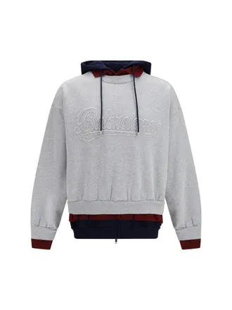 Balenciaga Mens Hoodie Three-Layer Heather Grey Cotton Knitwear Sweater