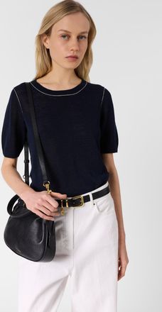 Gerard Darel Pull &agrave; col rond en lin m&eacute;lang&eacute; - LOUMIA - Marine