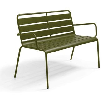 Oviala Banc de jardin en m&eacute;tal vert kaki - Palavas