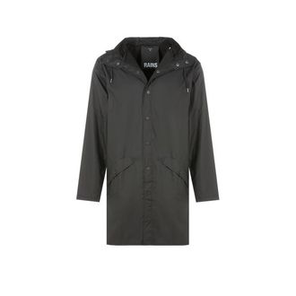 Rains langer Regenmantel mit Kapuze in Schwarz