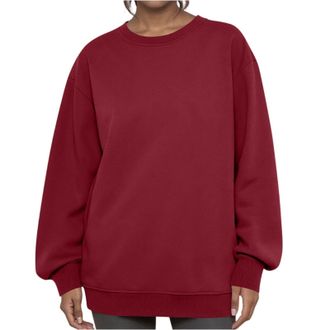 Generic Damen Sweatshirt Pullover Basic Sport Langarm Rundhals Pulli Fall Winter Freizeit Oversize Tops Leicht Pullover Einfarbig Baumwolle Oberteile für Allt