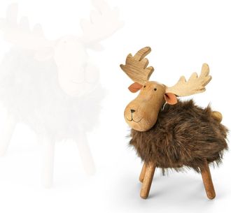 Philippi Jakob Elch, Deko-Figur, Naturholz und Webpelz, Skandinavischer Stil, Winterliche Dekoration, Weihnachtsdekoration (Gr&ouml;&szlig;e S)