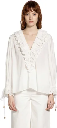 Chloé Puff Sleeve V-Neck Top in Cotton Voile