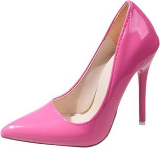 Minetom Femme Élégant Escarpins Similicuir Bout Pointu Pumps Talon Aiguille Haute Chaussure de Soirée Mariage Bureau A Rose Vif 36 EU