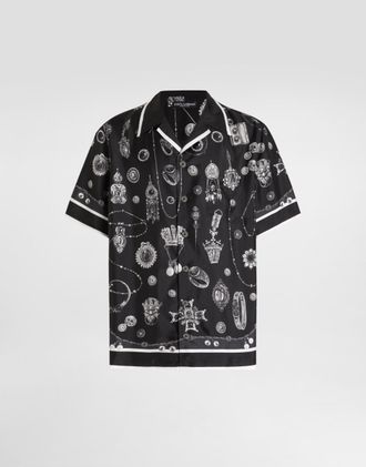 Dolce & Gabbana Hawaiihemd Aus Seidentwill Mit Medaillon-print - Mann Hemden Drucken 38