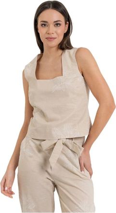 Kocca Femme, Tops, Beige, Taille: 44 FR Top sans Manches avec Broderie Florale