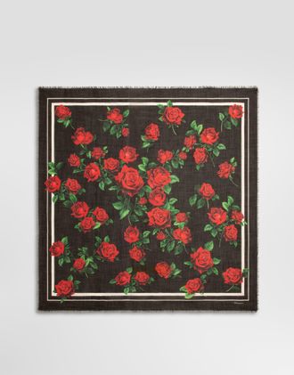 Dolce & Gabbana Stola Aus Baumwolle Mit Rosenprint - Frau Schals Und T&uuml;cher Drucken Pz